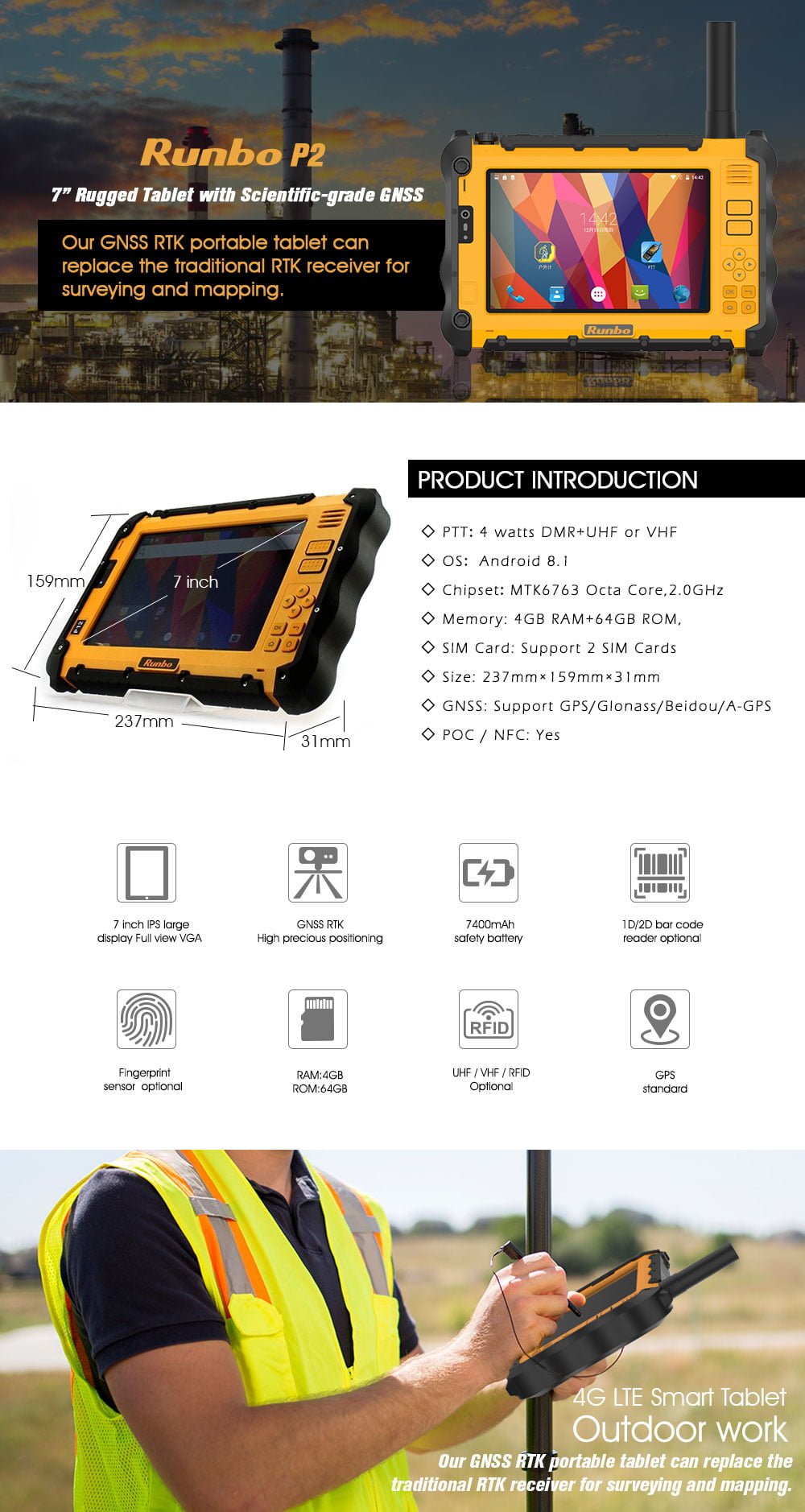 Industrial One | Runbo P2 - Rugged 7″ GNSS RTK Rugged Android Tablet ...