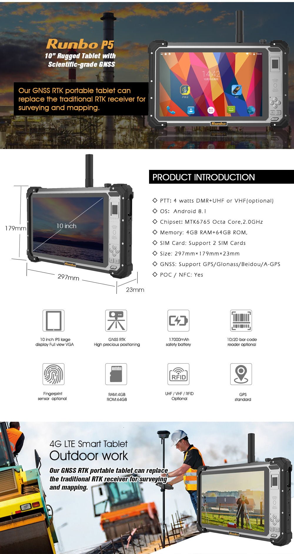 Industrial One | Runbo P5 - Rugged 10″ GNSS RTK Rugged Android Tablet ...