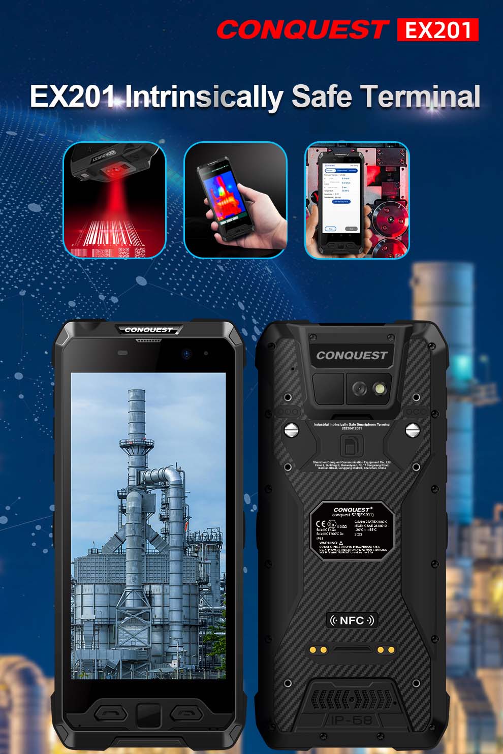 Industrial One | CONQUEST EX201 Intrinsically Safe Mobile Phone (ATEX)